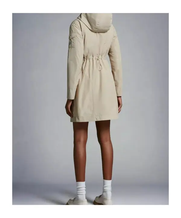 Moncler Laerte Parka Coat With Drawstring Waist And Hood - Beige