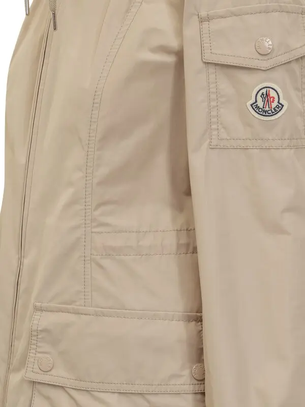 Moncler Laerte Parka Coat With Drawstring Waist And Hood - Beige