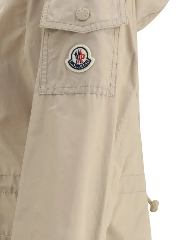 Moncler Laerte Parka Coat With Drawstring Waist And Hood - Beige