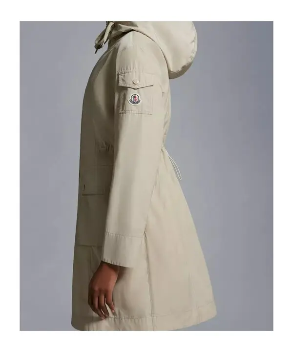 Moncler Laerte Parka Coat With Drawstring Waist And Hood - Beige