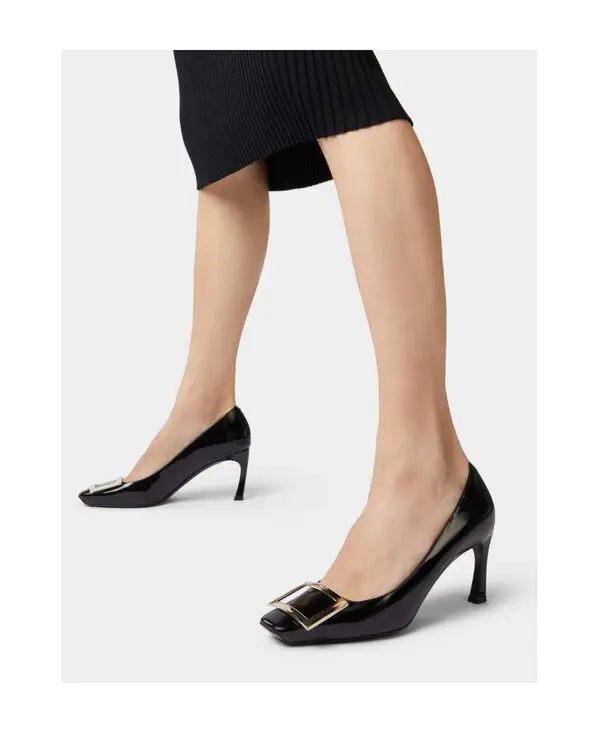 ROGER VIVIER Trompette Patent Leather Pumps With Metal Buckle - Black