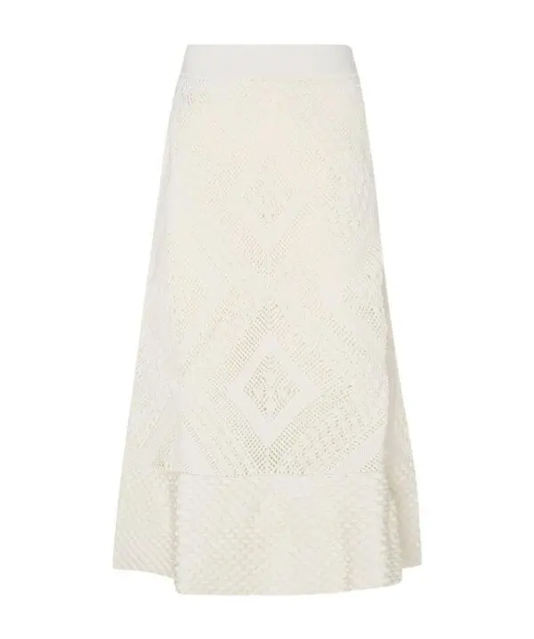 JIL SANDER Open Knitted Flared Midi Skirt - White