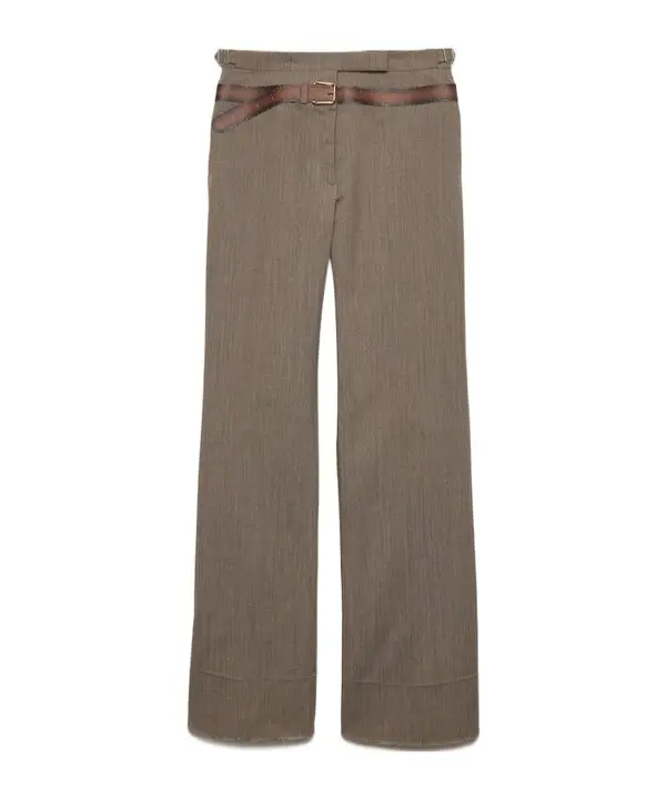 Prada Belt-detailed Pleated Trousers - Muddy Gray