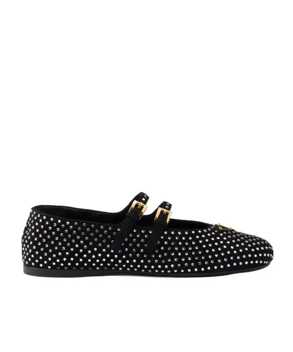 Prada Embellished Buckle Ballerina Flats - Crystal