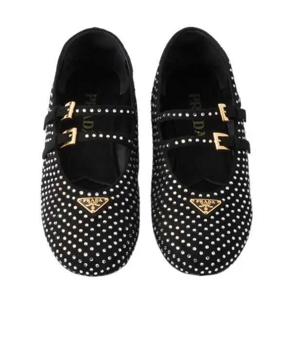 Prada Embellished Buckle Ballerina Flats - Crystal