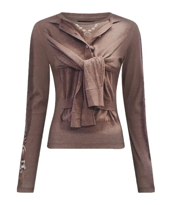 MARINE SERRE Tie Detailed Knit Sweater