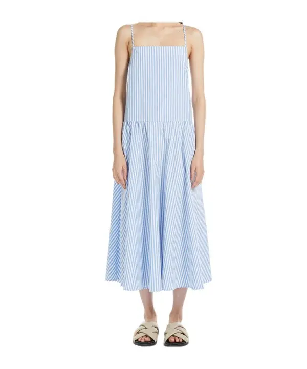 Max Mara And White Striped Midi Dress - Blue
