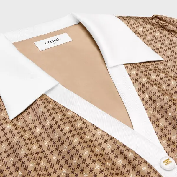 Celine Mini Shirt Dress In Silk Twill - Beige/brown/cream