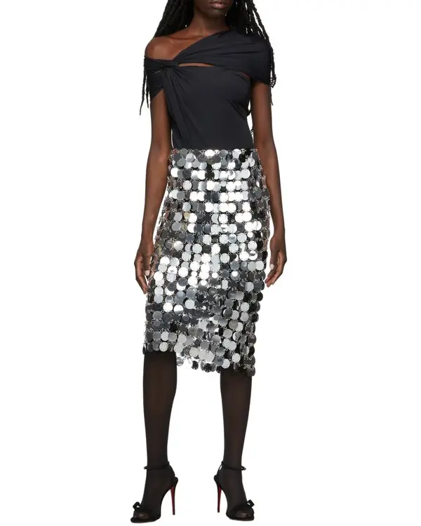 Rabanne Mirror-effect Sequin Midi Skirt - Black