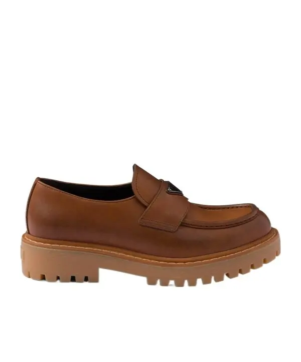 Prada Triangle-logo Loafers - Cognac