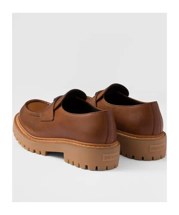 Prada Triangle-logo Loafers - Cognac