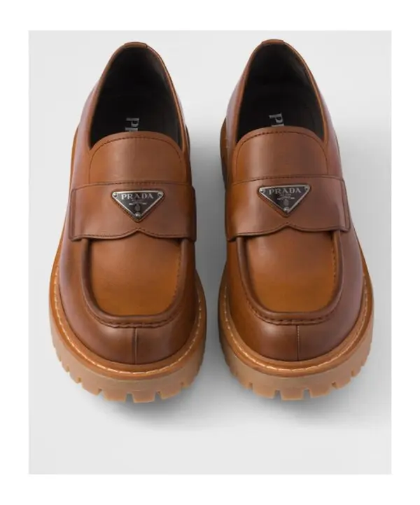 Prada Triangle-logo Loafers - Cognac
