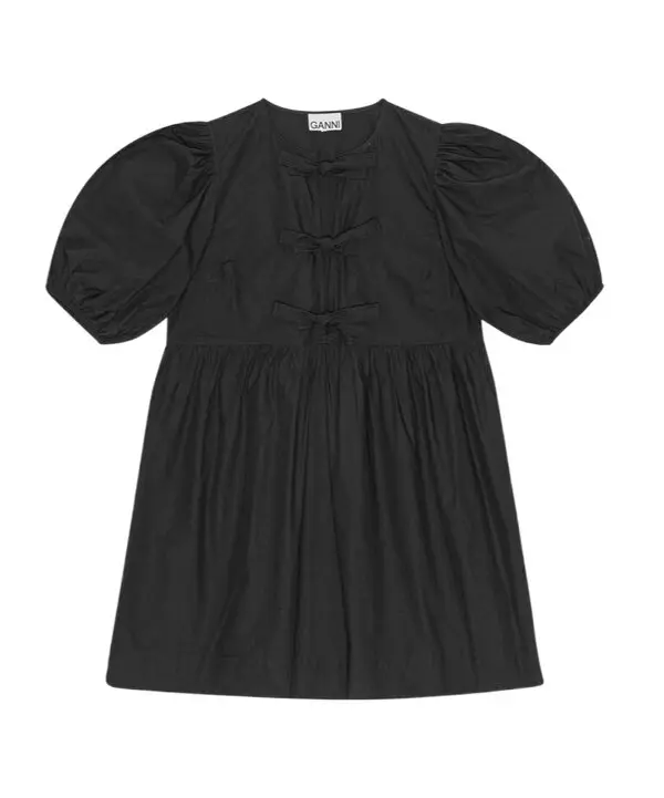 GANNI Poplin Tie String Mini Dress - Black