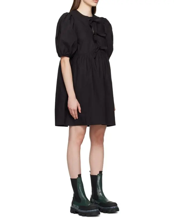 GANNI Poplin Tie String Mini Dress - Black