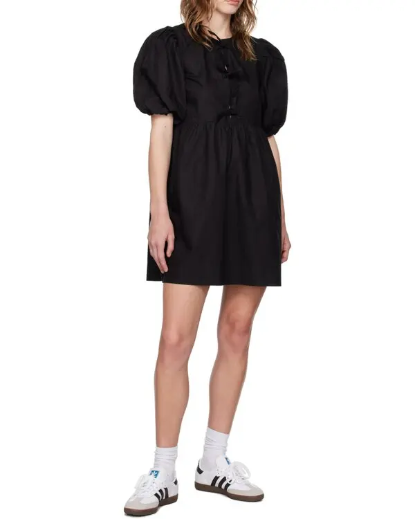 GANNI Poplin Tie String Mini Dress - Black