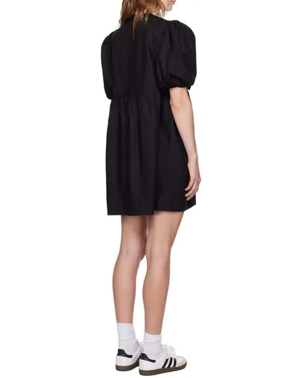 GANNI Poplin Tie String Mini Dress - Black