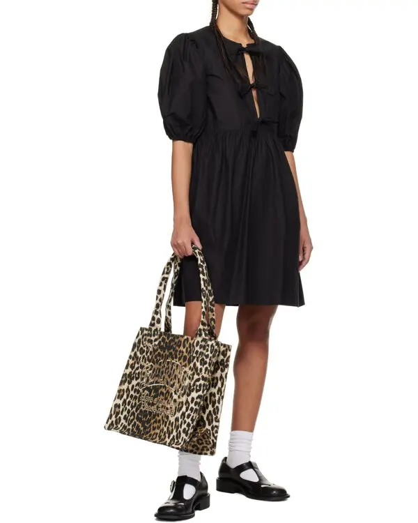 GANNI Poplin Tie String Mini Dress - Black