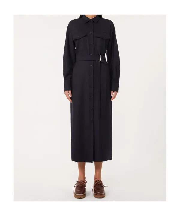 Max Mara Wool Flannel Belted Shirt Dress