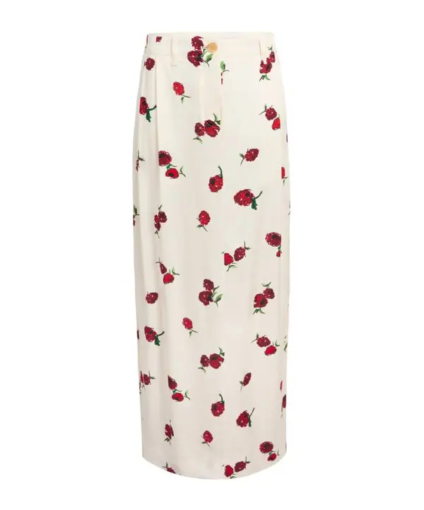 Khaite Lucian Skirt In Cream With Raspberry Print - White