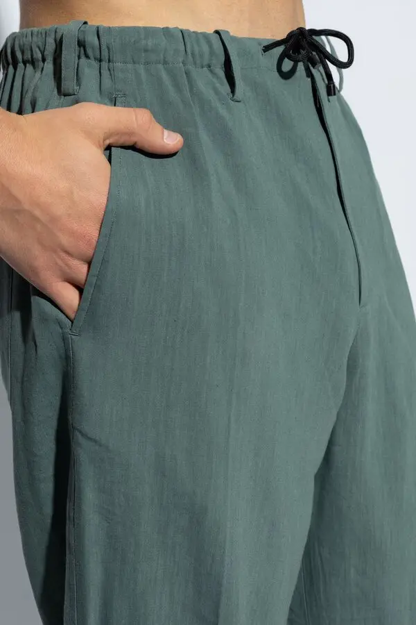Dries Van Noten Cropped Drawstring Waist Trousers - Green