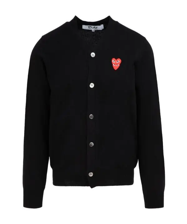 Play Comme Des Garcon Logo Button Cardigan - Black