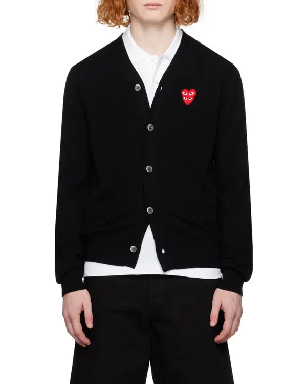 Play Comme Des Garcon Logo Button Cardigan - Black
