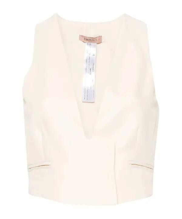 TWINSET Cropped V-neck Waistcoat - White