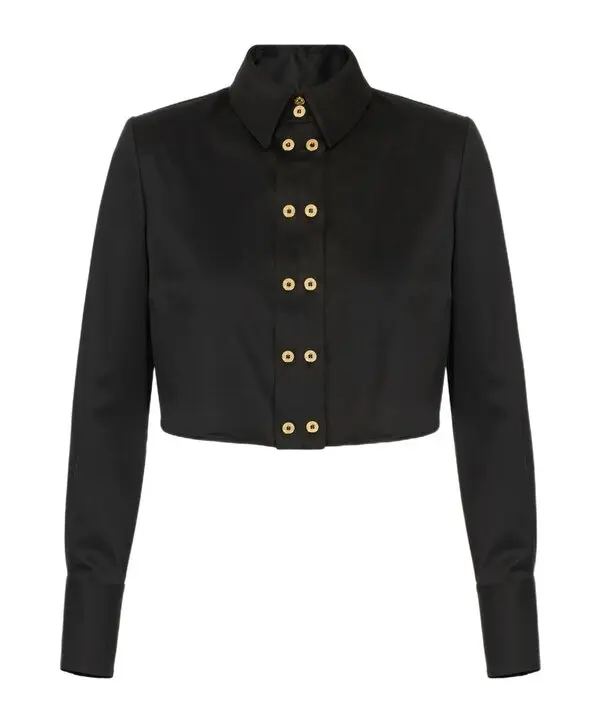 Elisabetta Franchi Cropped Satin Shirt With Wide Cuffs