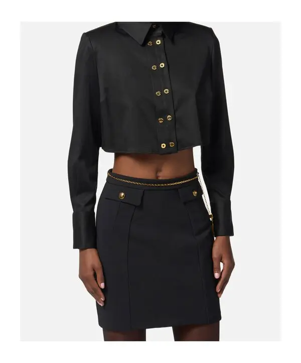 Elisabetta Franchi Cropped Satin Shirt With Wide Cuffs