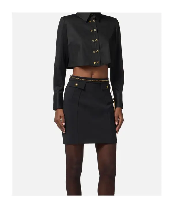 Elisabetta Franchi Cropped Satin Shirt With Wide Cuffs