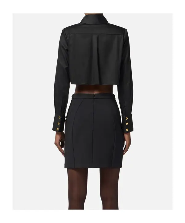 Elisabetta Franchi Cropped Satin Shirt With Wide Cuffs