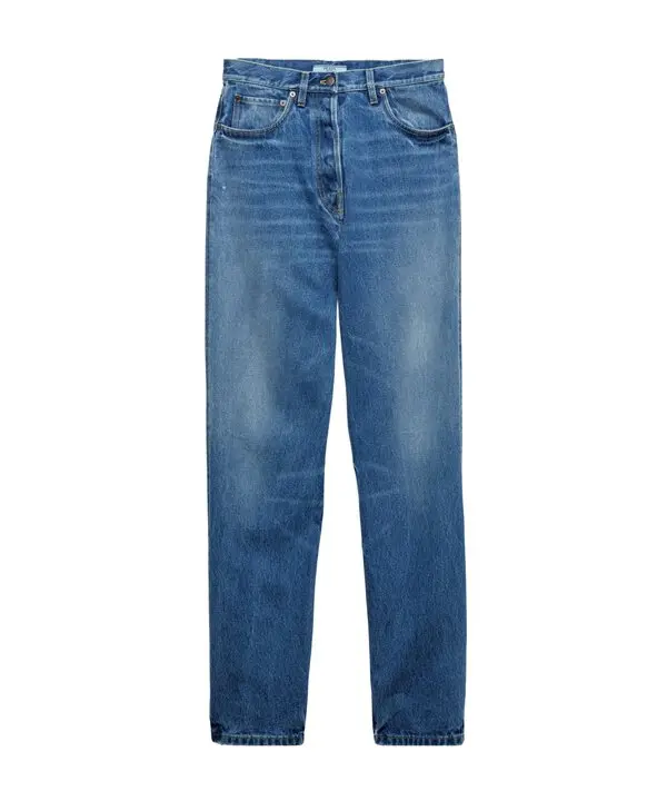 Prada Logo Patch Wide-leg Jeans - Light Blue