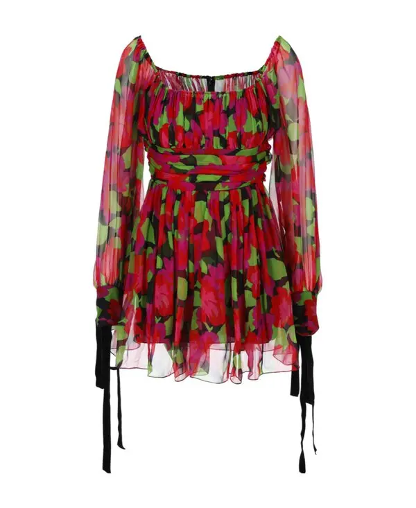Saint Laurent Floral Printed Long Sleeve Dress - Multicolor