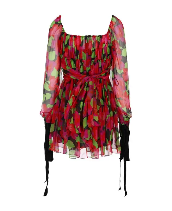 Saint Laurent Floral Printed Long Sleeve Dress
