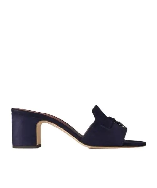 Loro Piana Summer Charms Suede Block Heel Sandals - Navy Blue