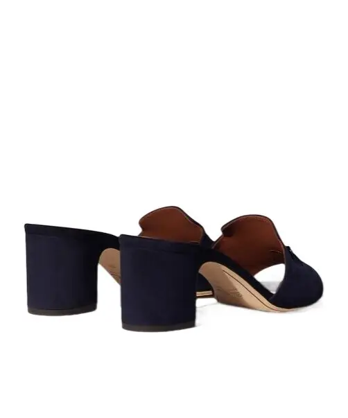 Loro Piana Summer Charms Suede Block Heel Sandals - Navy Blue