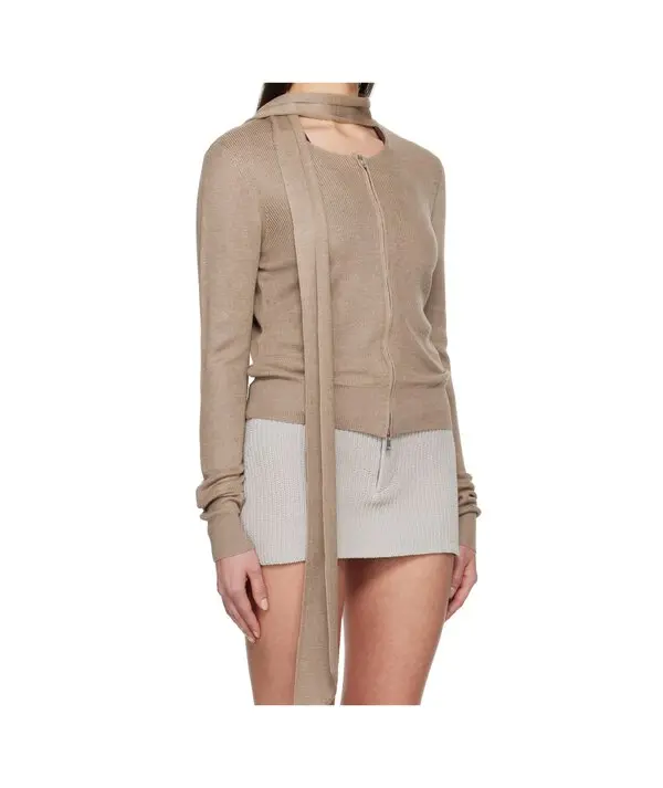 AYA MUSE Ribbed Knit Jacket With Integrated Scarf