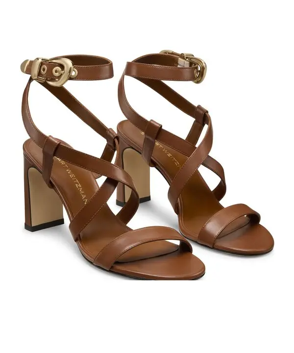 STUART WEITZMAN Round Toe High-heeled Sandals With Adjustable Ankle Strap