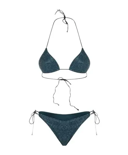 Oseree Glitter Detailed Triangle Bikini Set - Blue