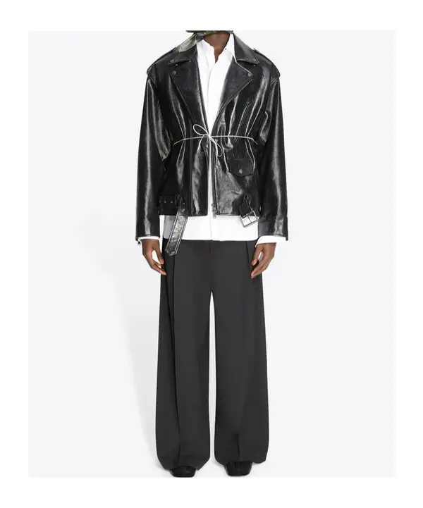 Dries Van Noten Leather Biker Jacket With Belted Waist