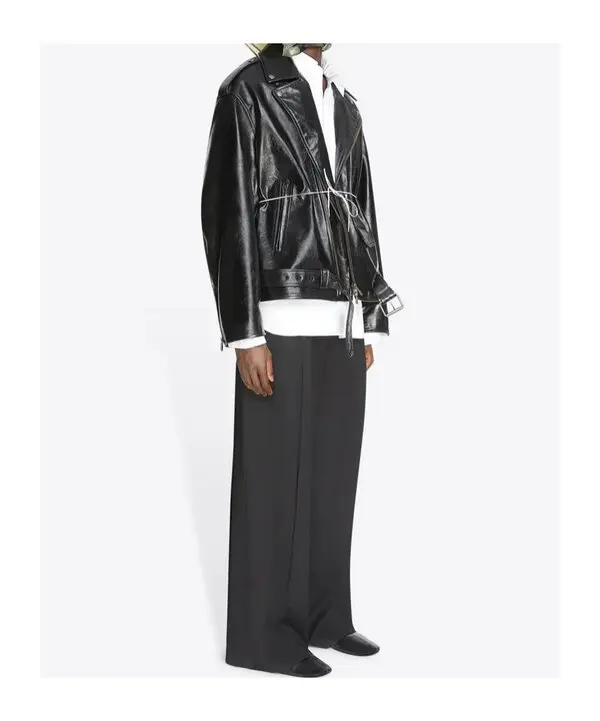 Dries Van Noten Leather Biker Jacket With Belted Waist