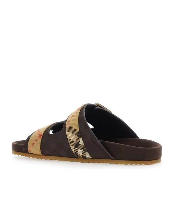 Burberry Double Buckle Checked Sandals - Black