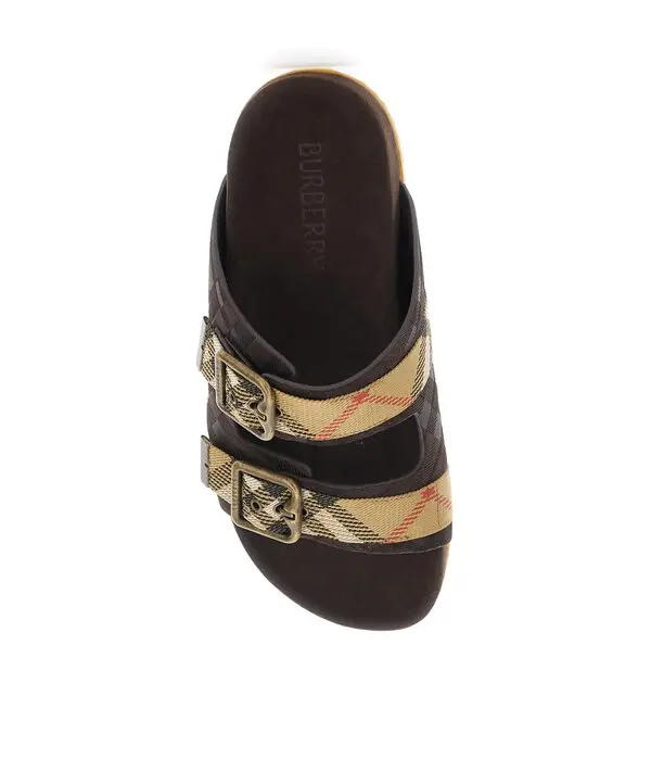 Burberry Double Buckle Checked Sandals - Black