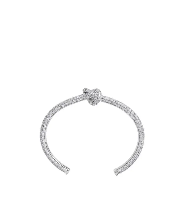Celine Knot Sparkle Cuff In Strass And Brass With Rhodium Finish - White