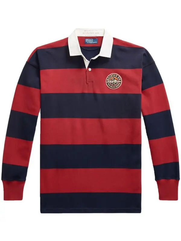 Ralph Lauren Polo Fit Striped Jersey Rugby Polo Shirt - Red