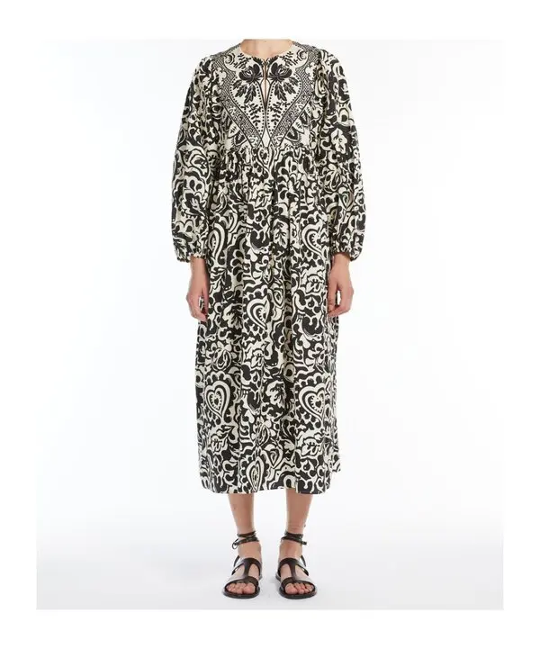 Max Mara Printed Cotton Poplin Midi Dress