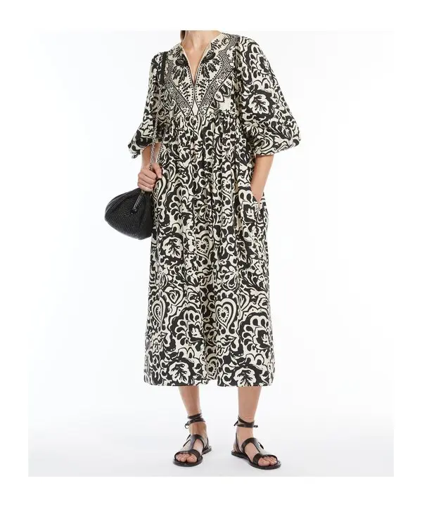 Max Mara Printed Cotton Poplin Midi Dress