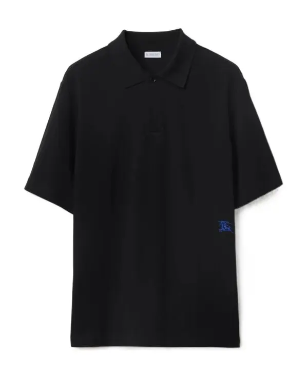 Burberry Logo Embroidered Short Sleeved Polo Shirt - Black