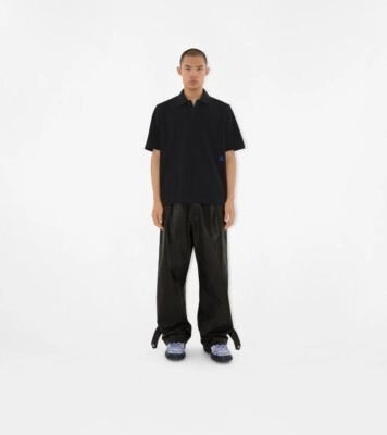 Burberry Logo Embroidered Short Sleeved Polo Shirt - Black