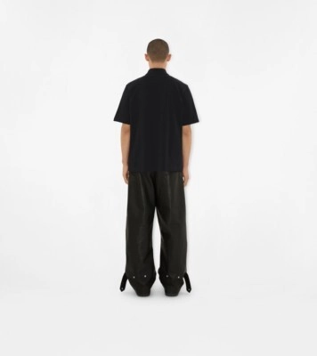 Burberry Logo Embroidered Short Sleeved Polo Shirt - Black